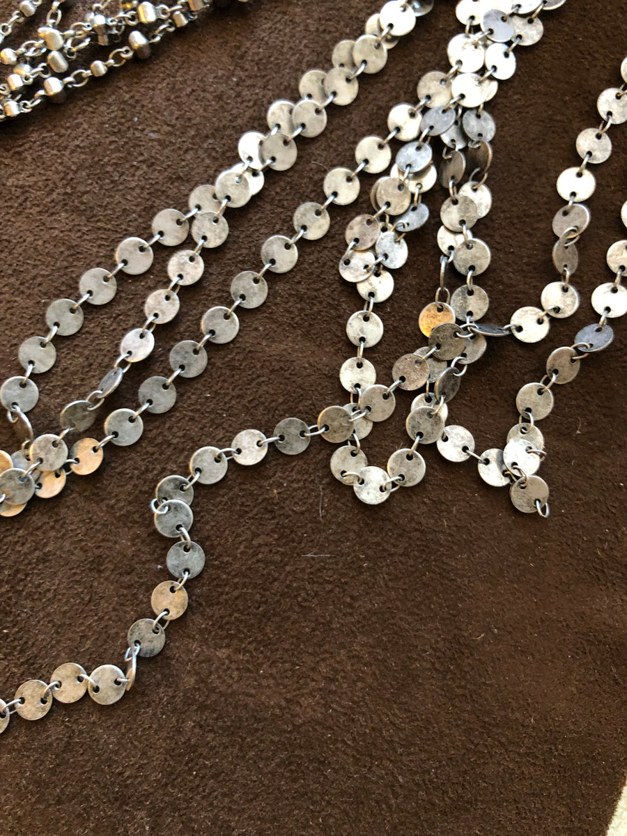Silver antiqued sequin chain. Layered necklaces – fotininyc